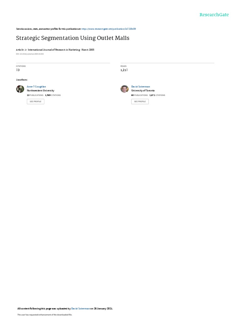 Strategic Segmentation Using Outlet Malls | PDF | Retail | Prices