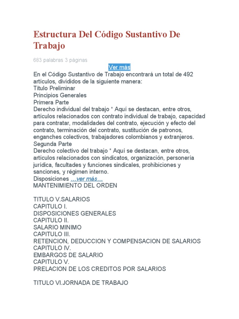 Estructura Del Código Sustantivo de Trabajo | PDF Estructura Del Código Sustantivo de Trabajo | PDF