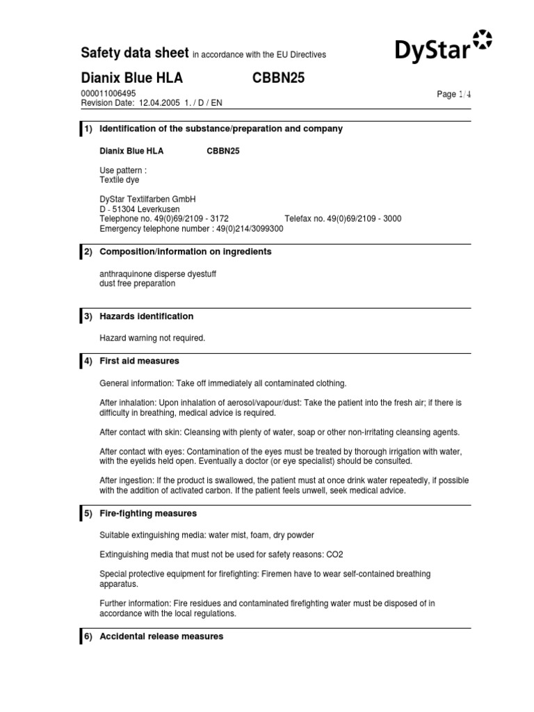 Dianix Blue HLA CBBN25 (MSDS) | PDF