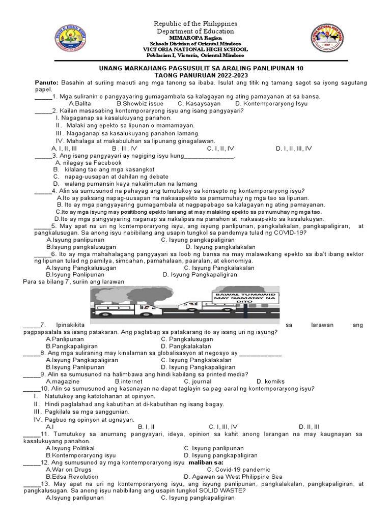 Unang Markahang Pagsusulit sa AP 10 | PDF
