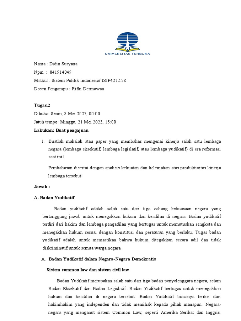 Didin Suryana 0123456 T2 ISIP4213 | PDF | Hukum
