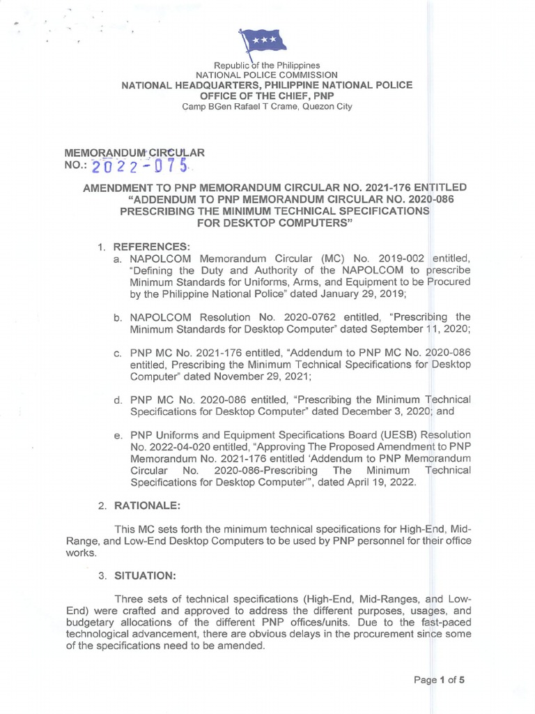 UESB PNP MC No. 2022-075 Addendum to PNP MC 2020-086 Desktop Computers ...