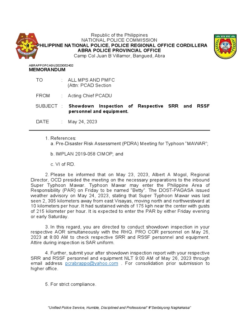 Memo Re Showdown SRR and RSSF Pers. and Equipment | PDF