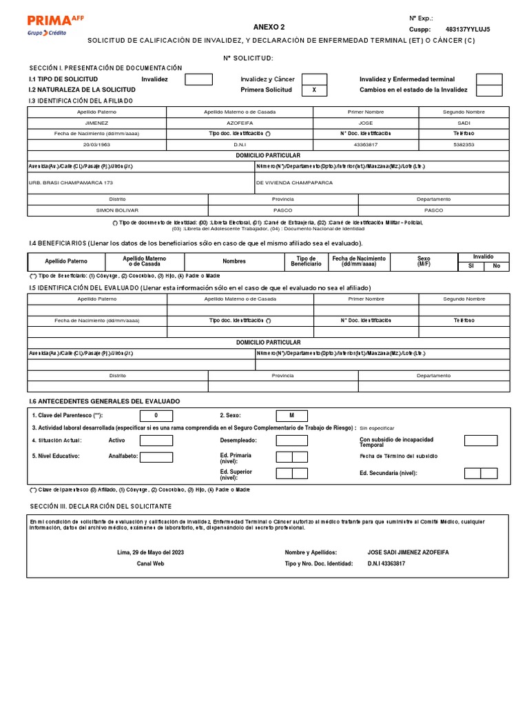 Solicitud Calificacion Invalidez 915192 | PDF