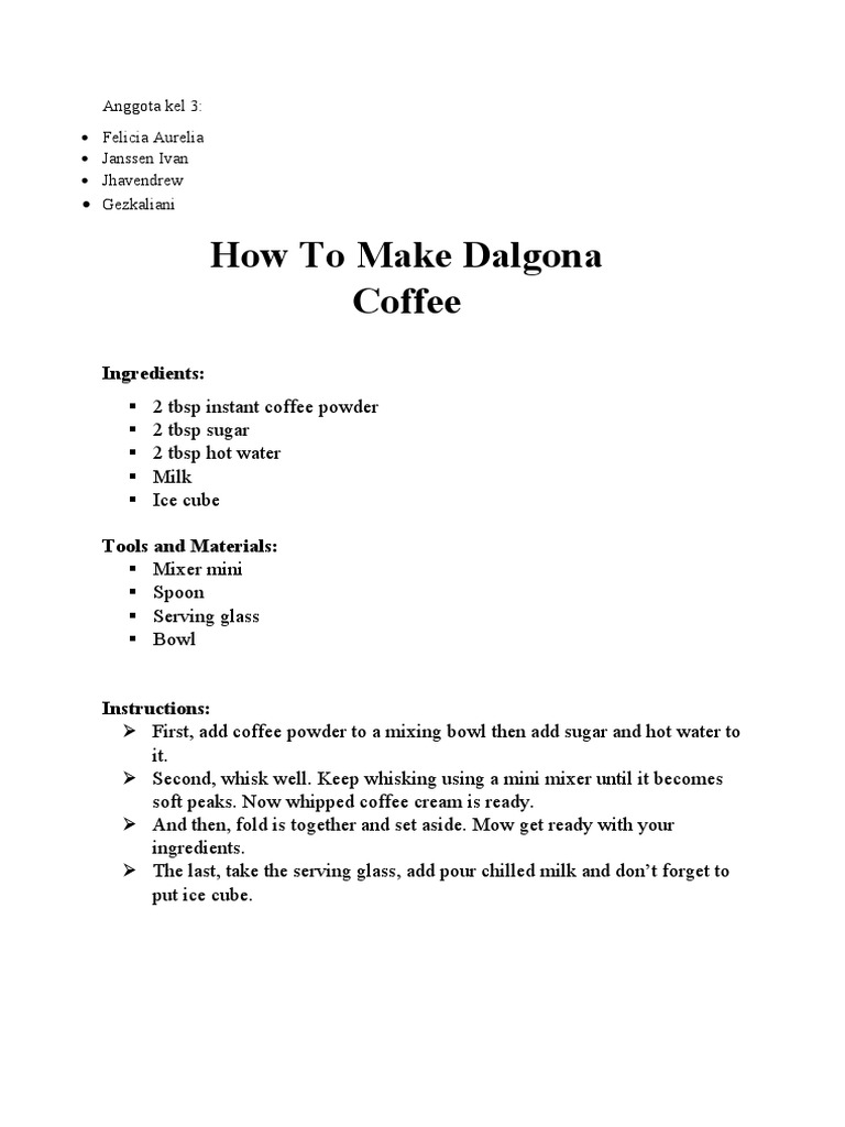 Dalgona Coffee Project | PDF