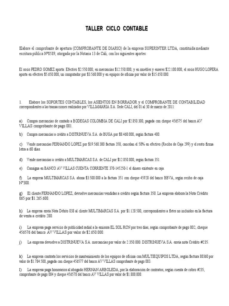 Taller Contabilidad | PDF | Contabilidad | Bancos