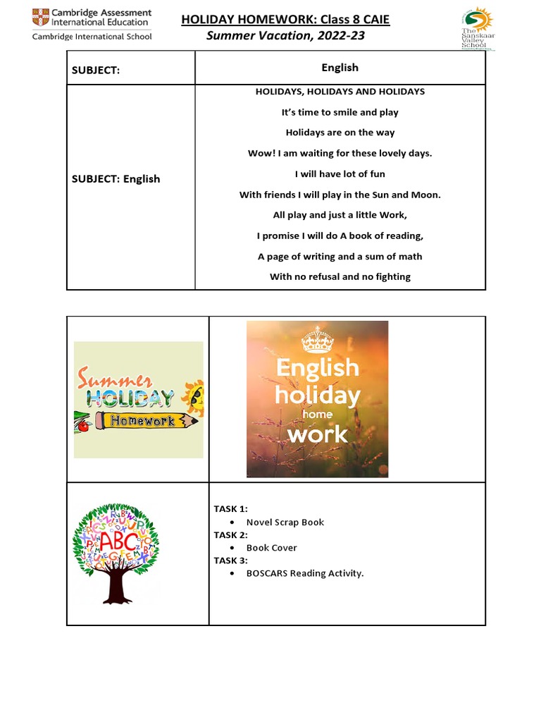 Holiday Homework Grade VIII CAIE 2022 23 | PDF | Heart | Scrapbooking