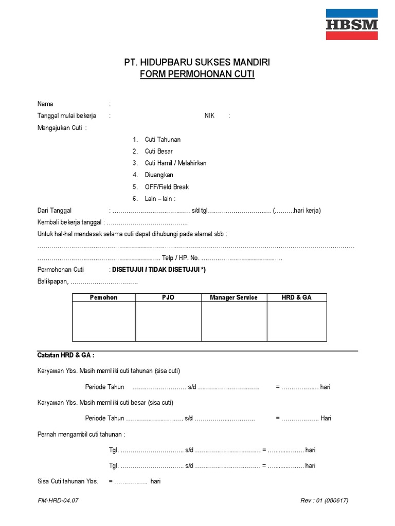 Formulir Permohonan Cuti | PDF | Karier & Perkembangan