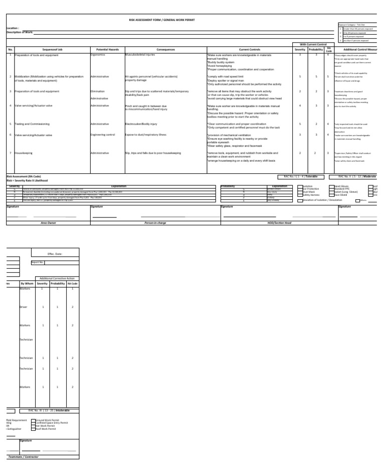 Hirac Form Pdf Safety Occupational Safety And Health