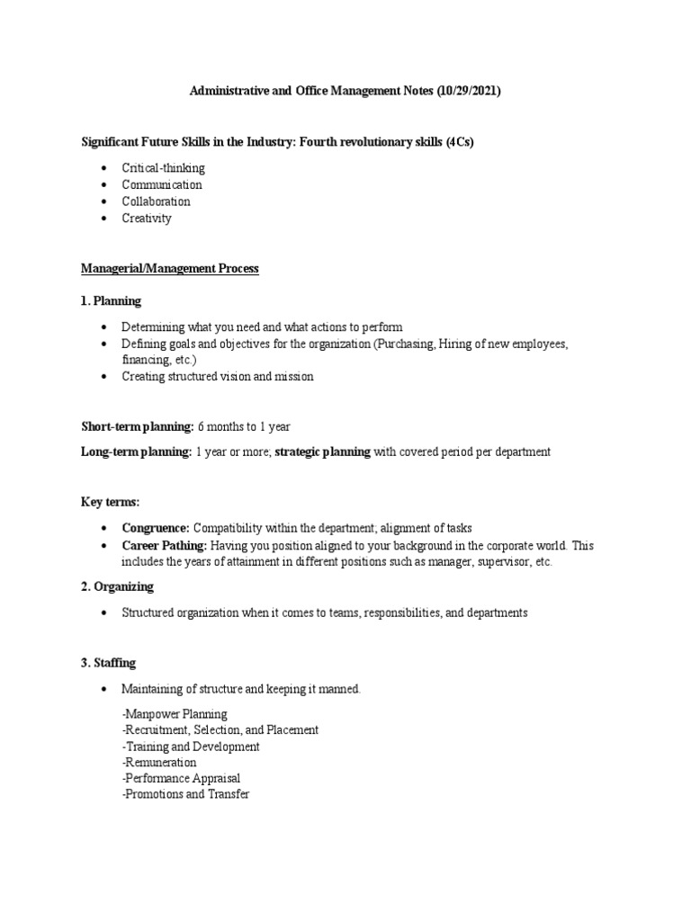 Administrative and Office Management Notes | PDF | Human Resources ...