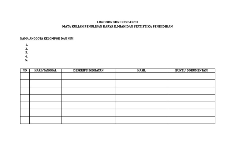 Template Logbook Mini Research | PDF