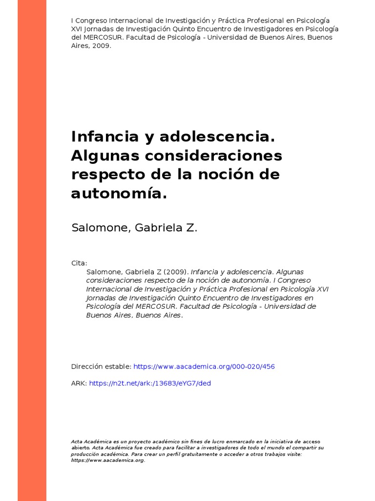 Salomone, Gabriela Z (2009) - Infancia y Adolescencia. Algunas Consideraciones Respecto de La ...
