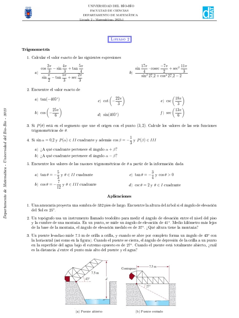 Listado 2-M2 (220163) | PDF | Trigonometría | Agrimensura