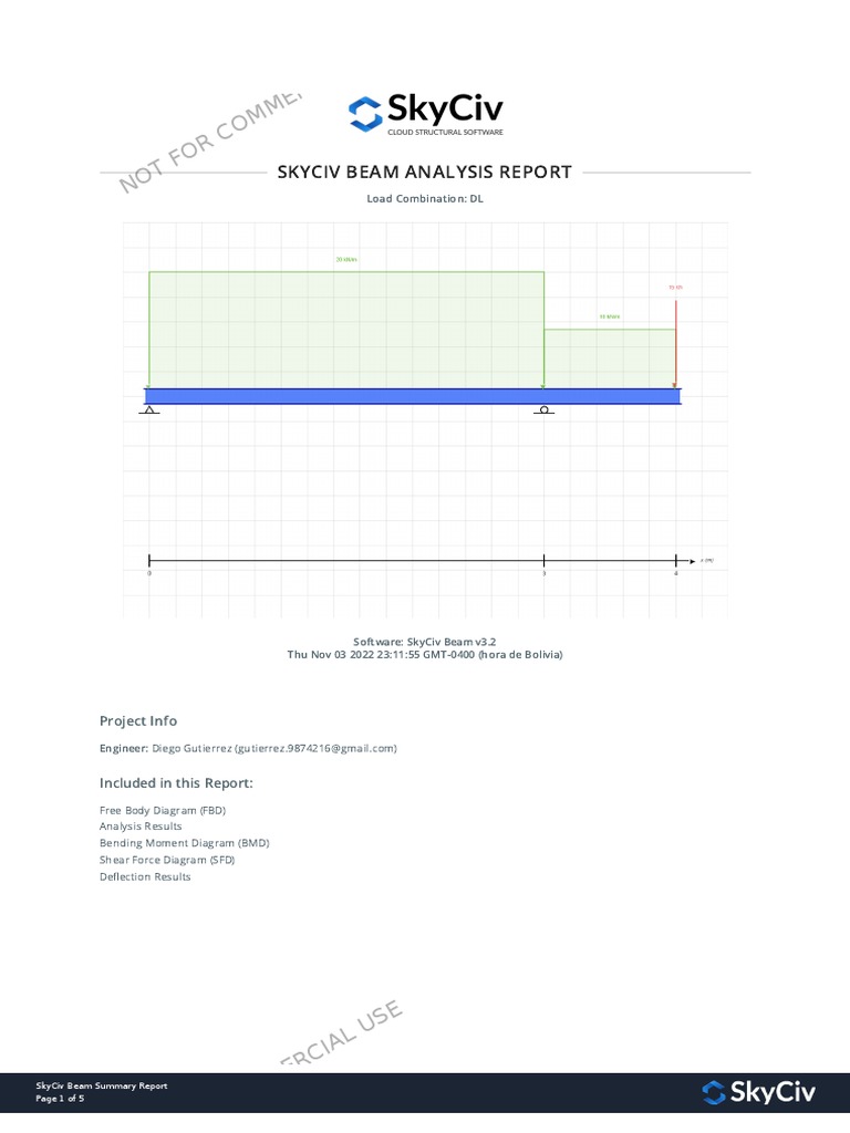 SkyCiv Beam Analysis Summary Report | PDF | Bending | Beam (Structure)