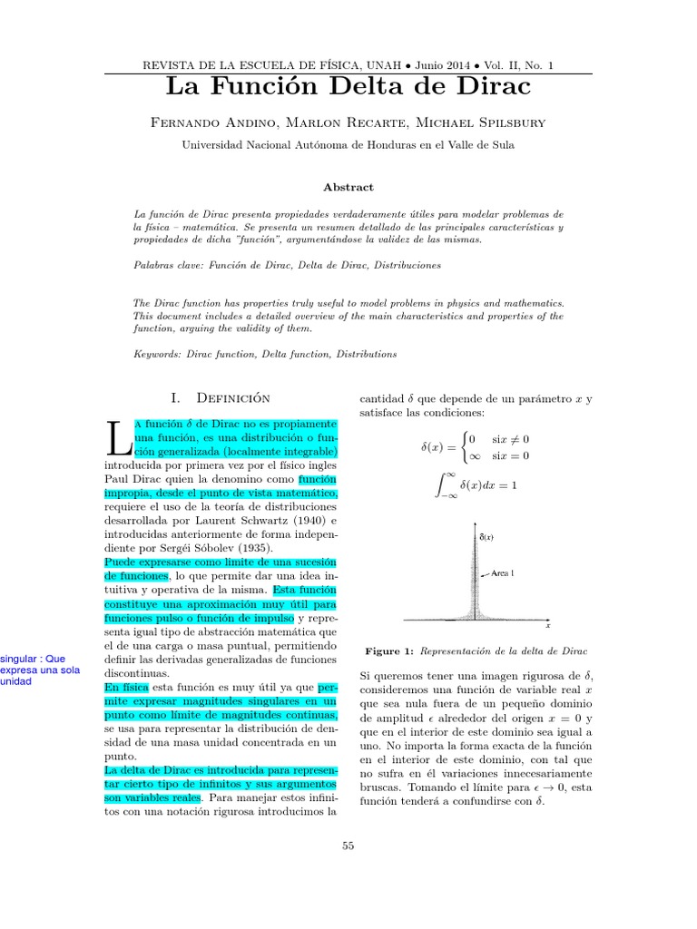 Delta de Dirac | PDF | Función (Matemáticas) | Límite (Matemáticas)