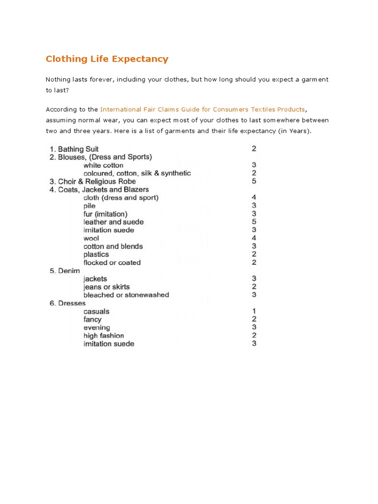 Clothing Life Expectancy | PDF
