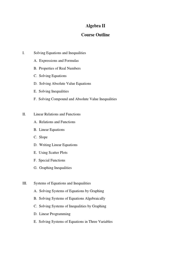 Algebra II Course Outline | PDF | Equations | Quadratic Equation