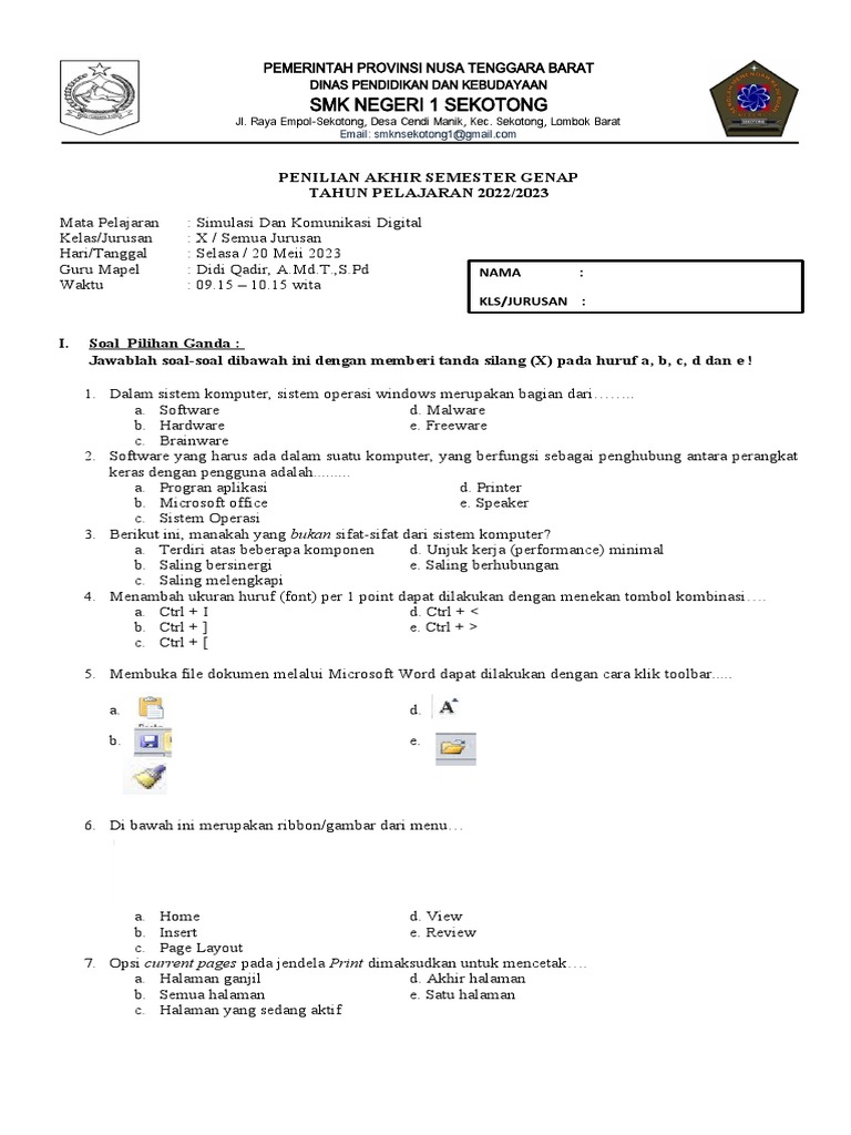 SOAL PAS SIMDIG 2023 | PDF