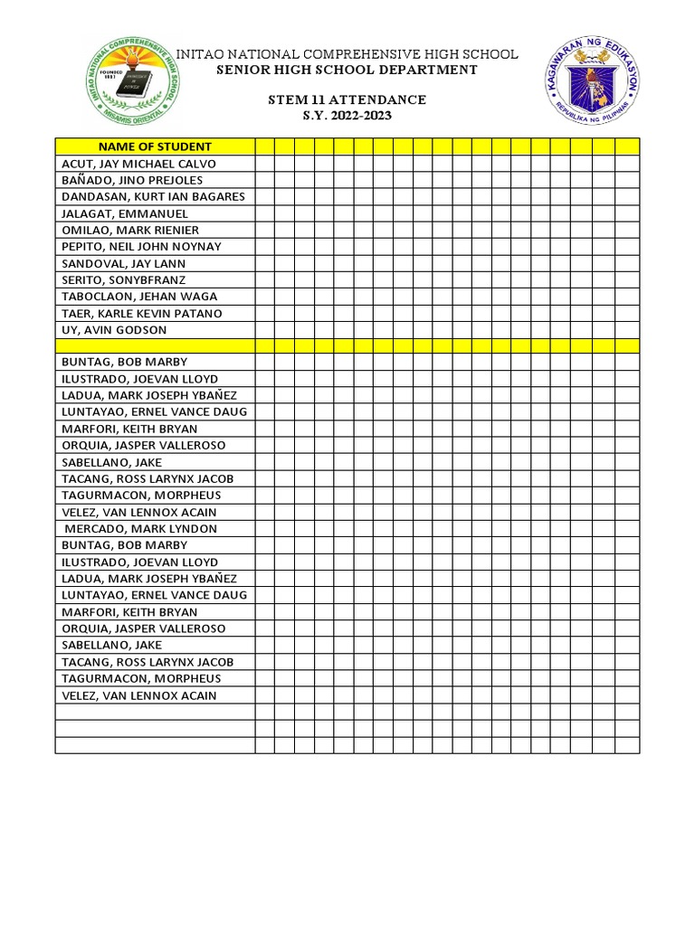 Attendance Stem 11 S.Y. 2022-2023 | PDF