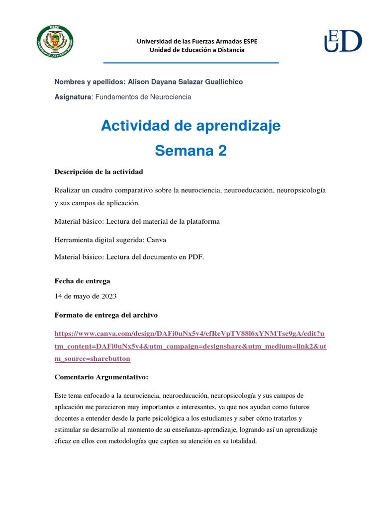 A1. Salazar Guallichico Alison. Fundamentosdeneurociencia | PDF