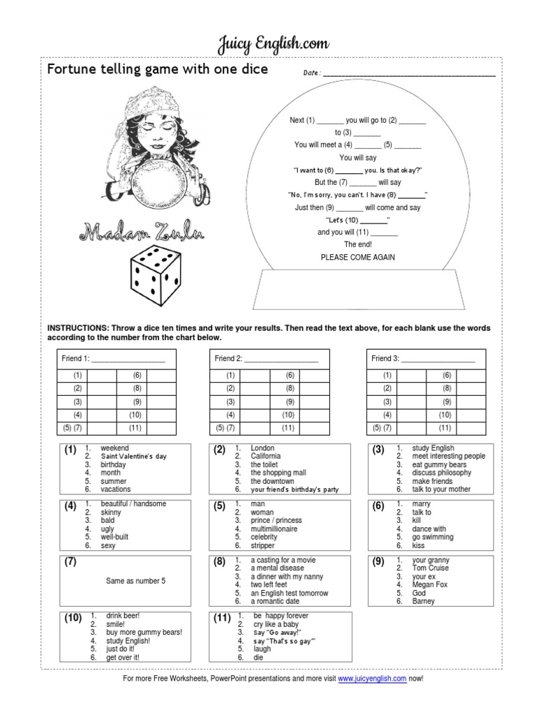 Fortune Telling Dice Game Instructions | PDF