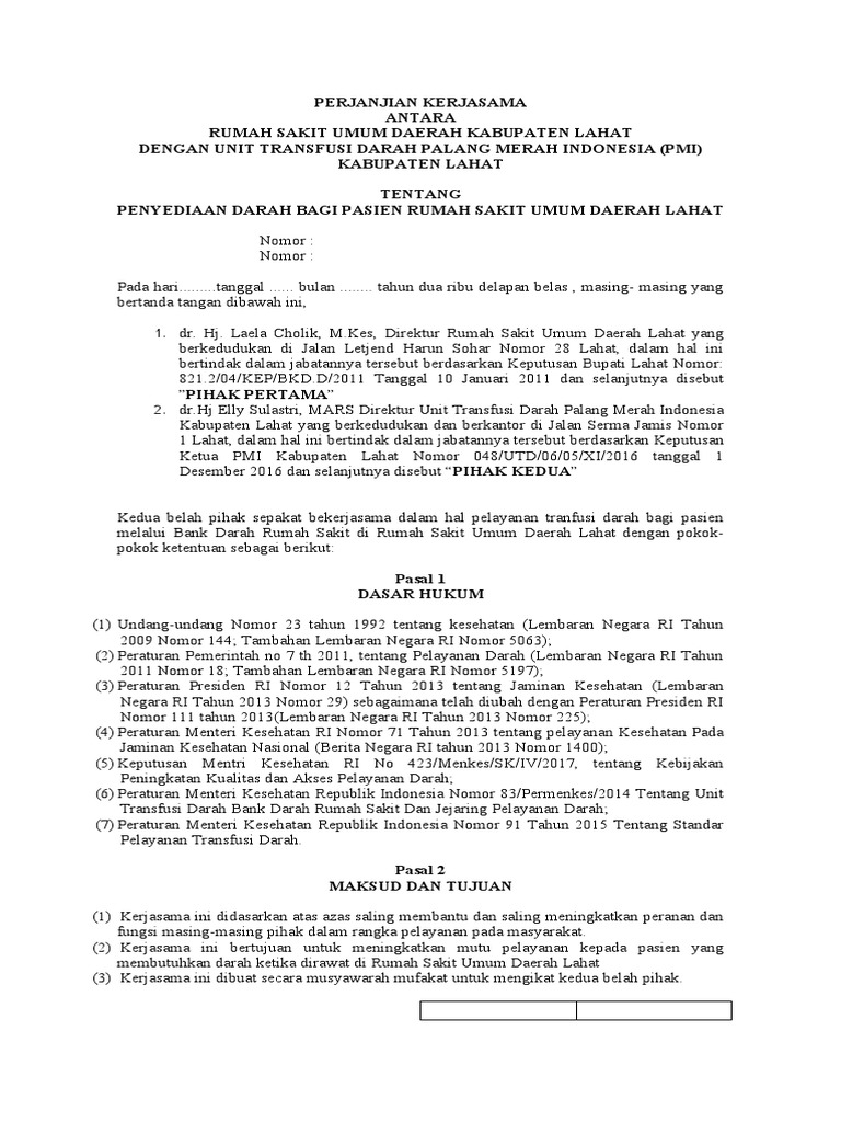 Perjanjian Kerjasama BDRS Dengan PMI | PDF