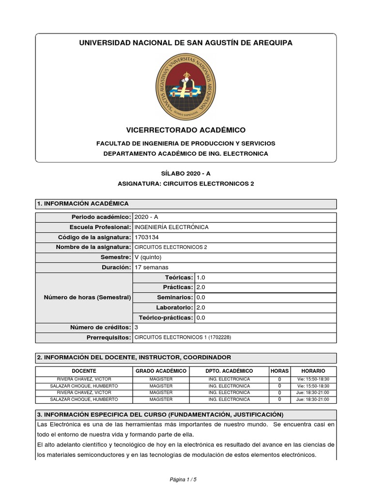 Silabo Circuitos Electrónicos 2 | PDF | Transistor de unión bipolar | Amplificador