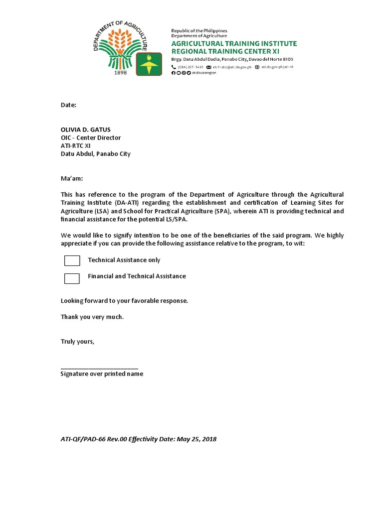 Letter of Intent For LSA Application | PDF