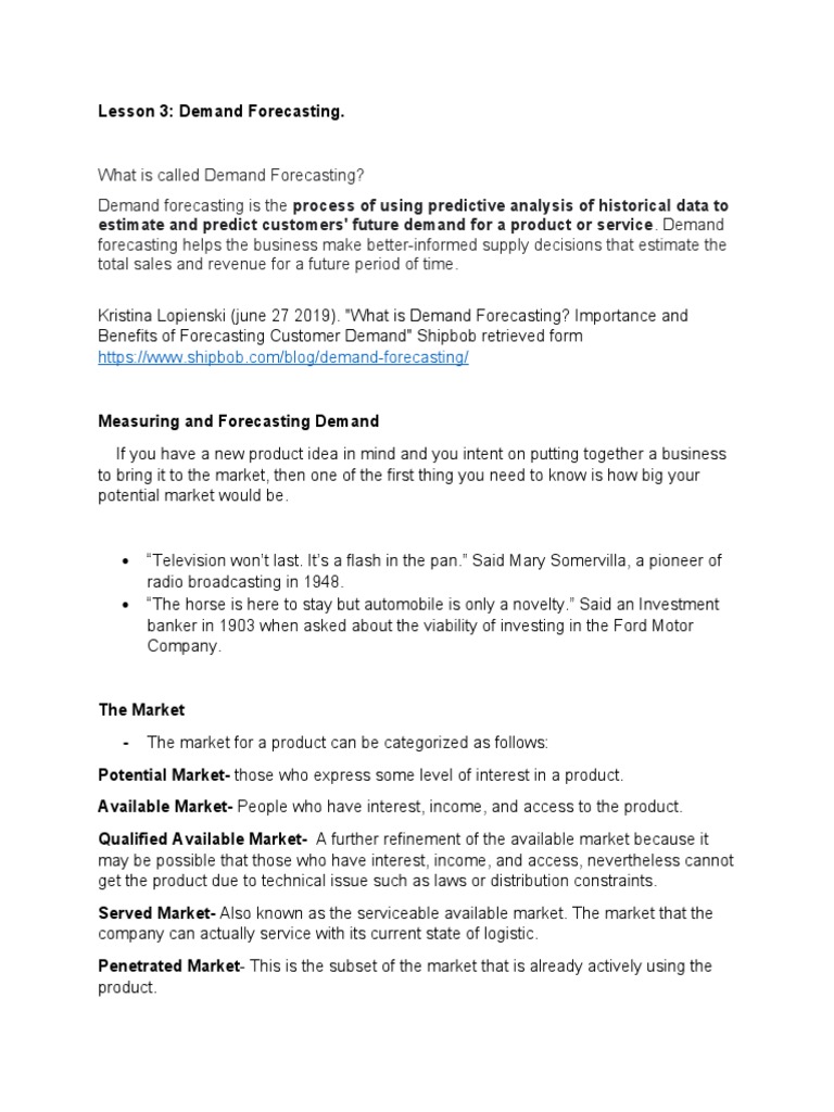 Lesson 3 Demand Forecasting | PDF | Forecasting | Demand