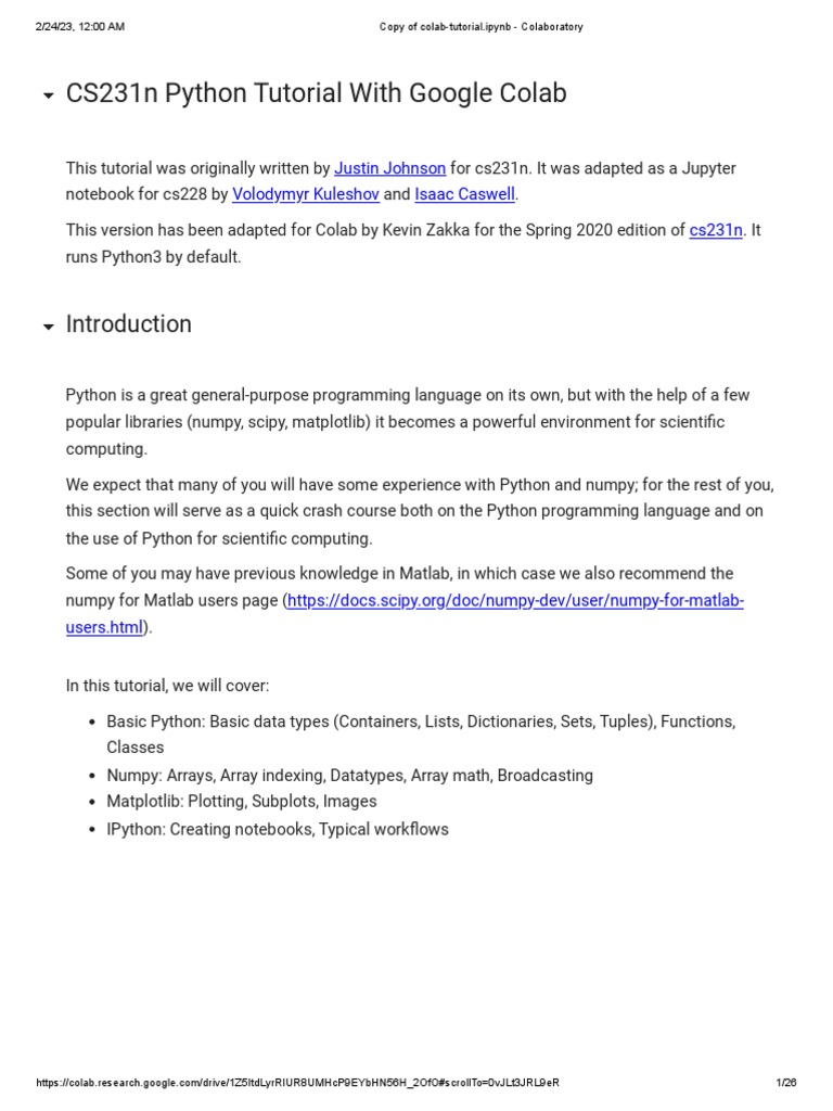Colab Tutorial | PDF | Matrix (Mathematics) | Python (Programming Language)