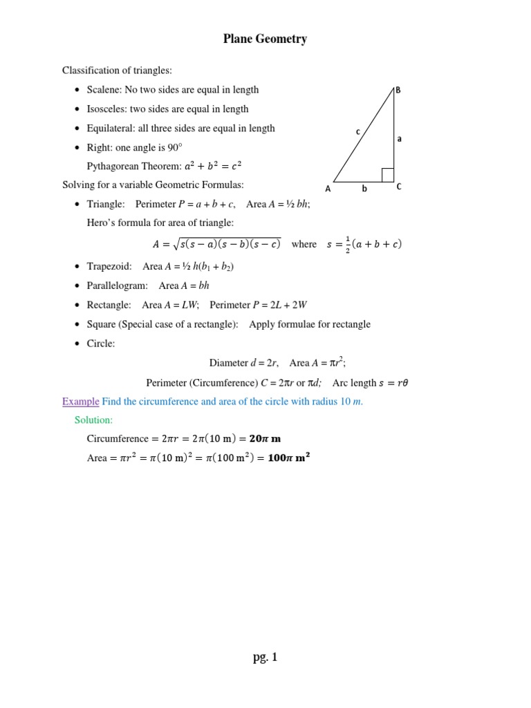 Plane Geometry Math Review For Entering Bridge Students | PDF ...