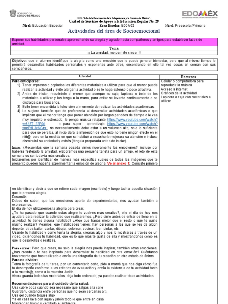 24 .- Semana Planeación Socioemocional 23 febrero | PDF | Las emociones