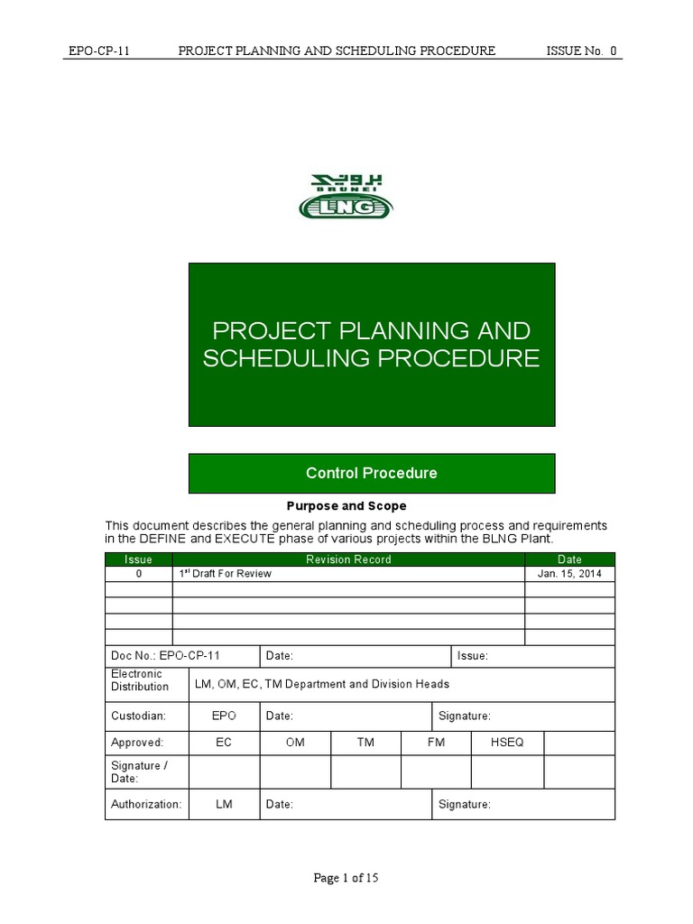 Planning and Scheduling Procedure - April 7 - 2014 | PDF | Project ...