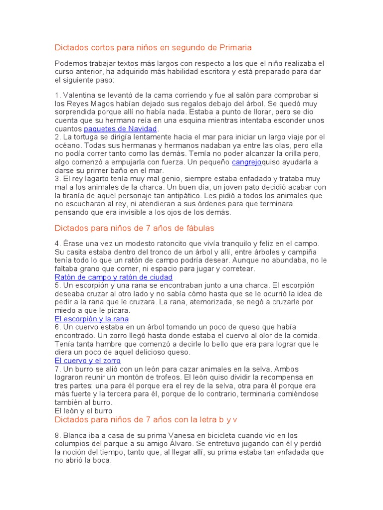 Dictados Cortos para Niños en Segundo de Primaria | PDF | Esmerejón