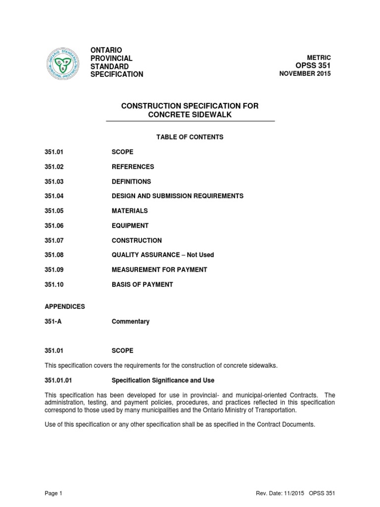 OPSS 351 Nov15 | PDF | Concrete | Specification (Technical Standard)