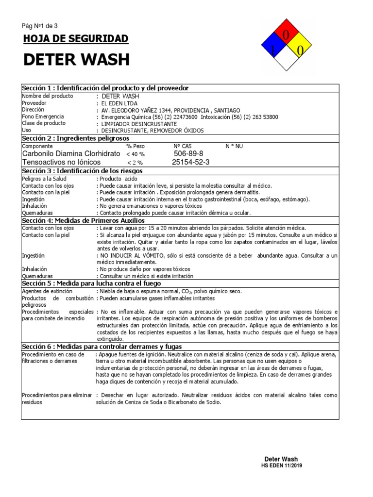 Ficha Técnica Deter Wash | PDF | Agua | Química