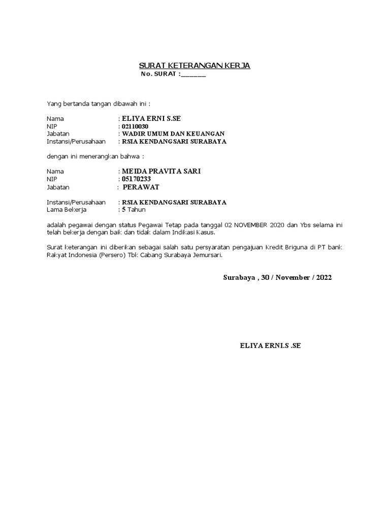 Surat Keterangan Kerja | PDF
