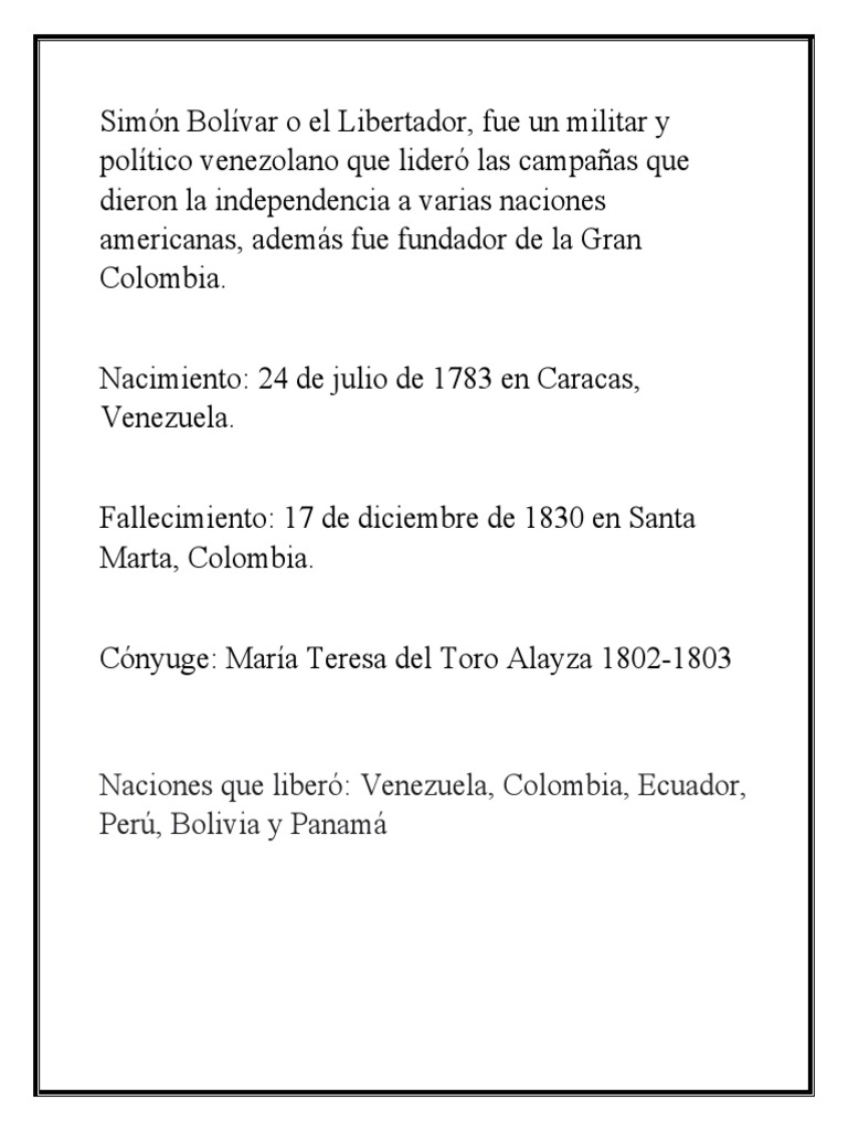 Simón Bolívar o El Libertador | PDF