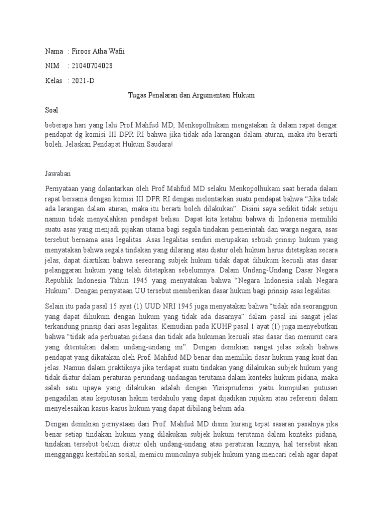 028 - Firoos Atha Wafii - Penalaran Dan Argumentasi Hukum | PDF