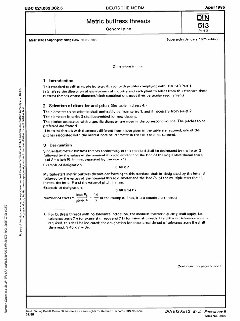 Din 513 2 1985 Metric Buttress Thread - Compress | PDF