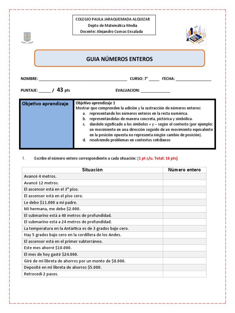 Guia Numeros Enteros | PDF | Matemáticas