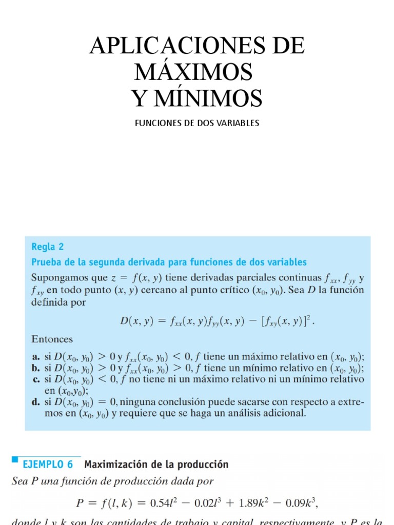 Aplicaciones de Máximos y Mínimos Para Funciones de Dos Variables (1) | PDF