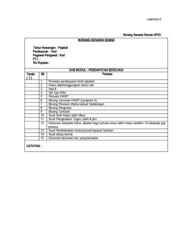Borang Senarai Semak Ap03 Pendapatan Bercukai | PDF
