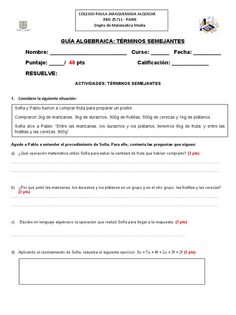 Guía de Términos Semejantes para Primaria | PDF | Matemáticas