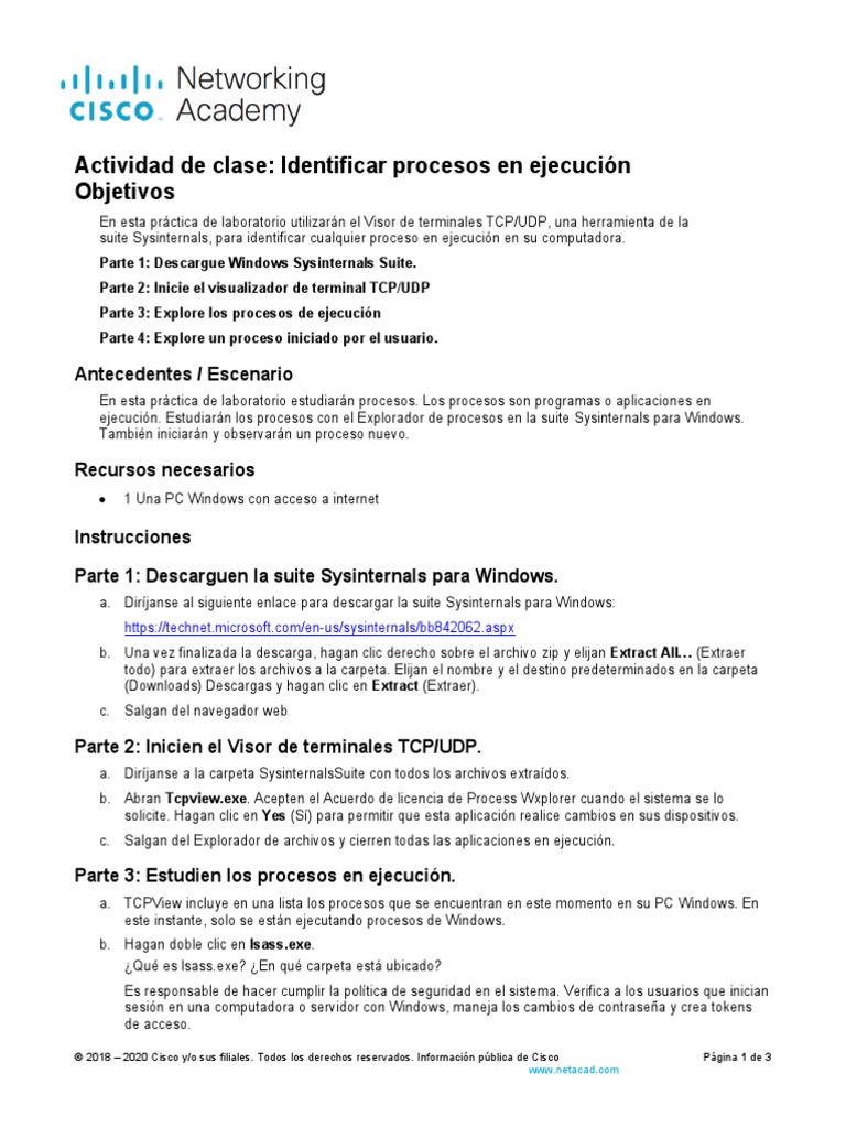 3.0.3 Class Activity - Identify Running Processes | PDF