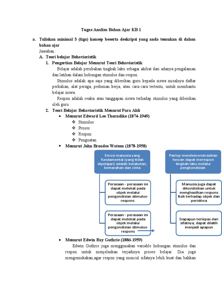 Tugas Analisa Bahan Ajar KB 1 TEORI BEHAVIORISTIK | PDF