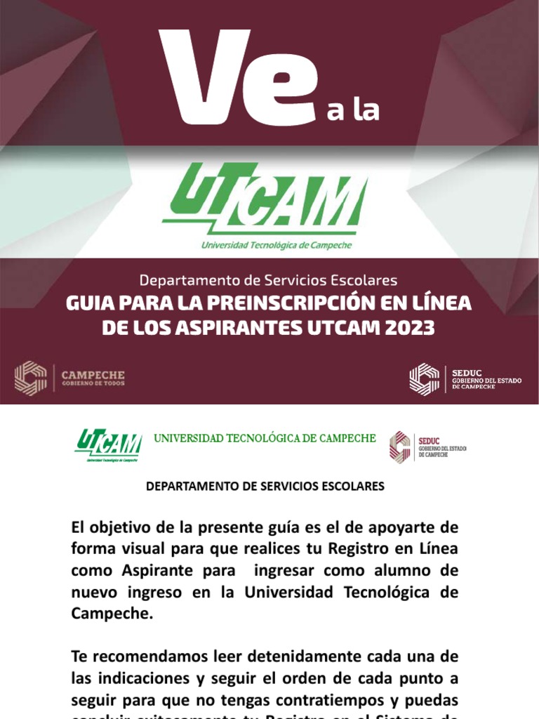 Guia Registro-En-Linea Aspirantes Utcam 2023 | PDF