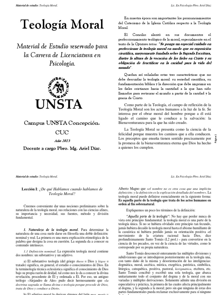 Material de Estudio para Teología Moral - Leciones 1-6 | PDF ...