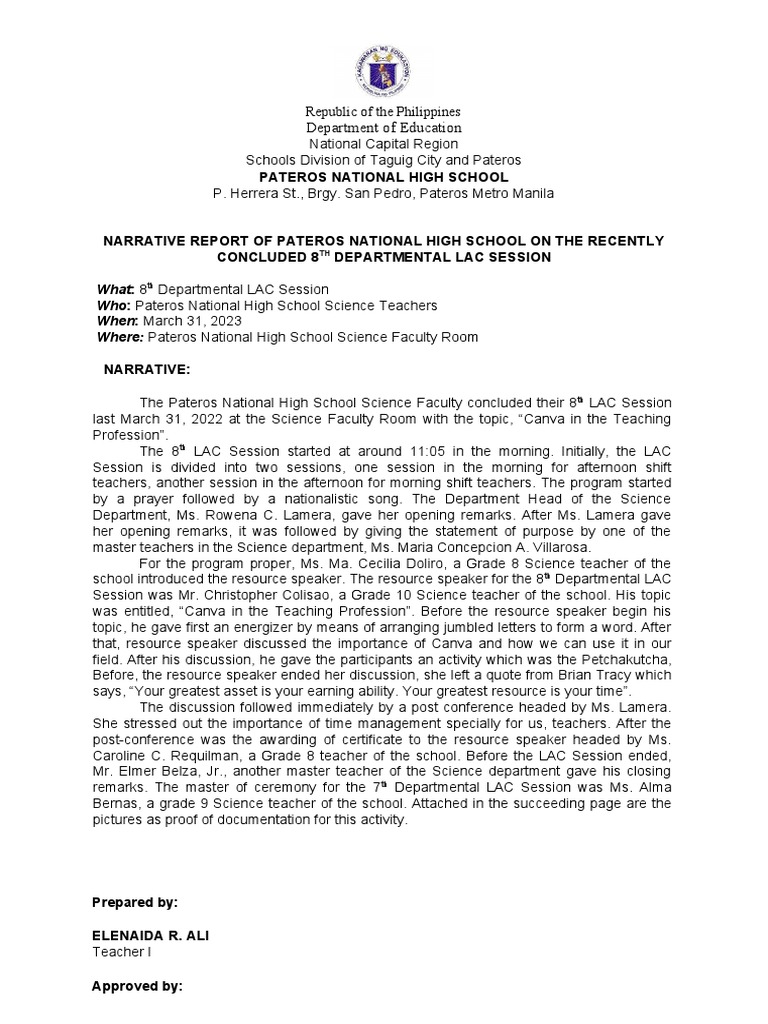Narrative Report 7th Lac Session | PDF | Metro Manila