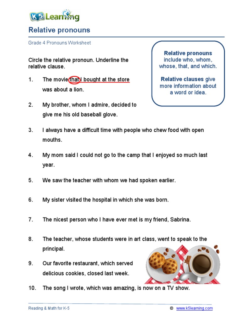 Worksheetsgrammargrade 4 Relative Pronouns A PDF | PDF